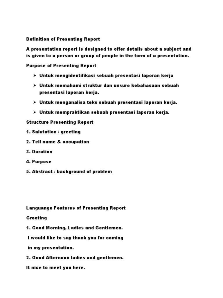 Definition of Presenting Report | PDF