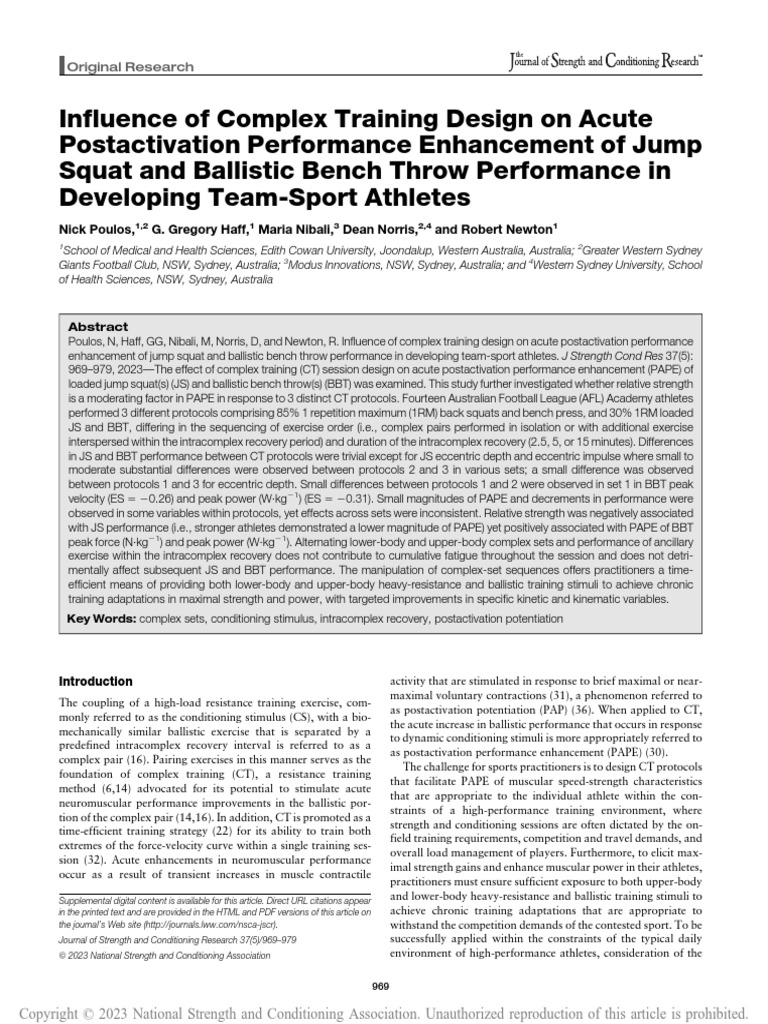 Influence of Complex Training Design On Acute Postactivation ...