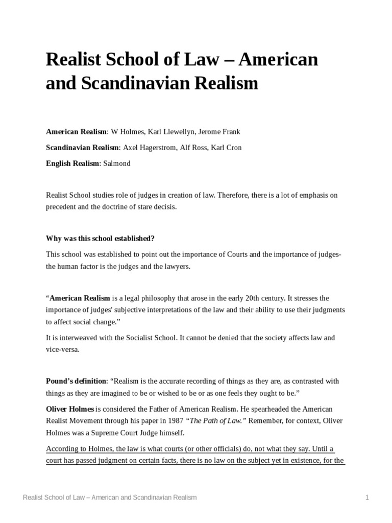 Realist School of Law American and Scandinavian Realism | PDF ...