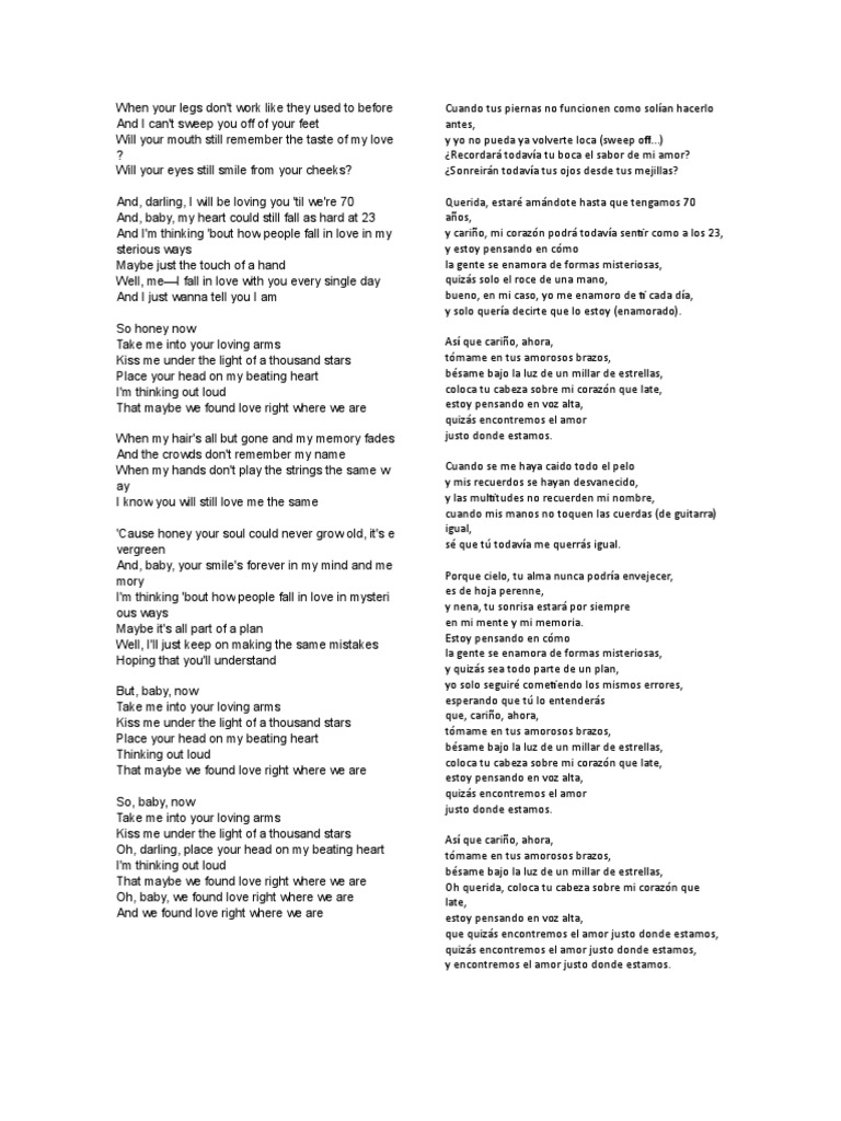 Letra de "Thinking Out Loud" en español | PDF | Música grabada ...