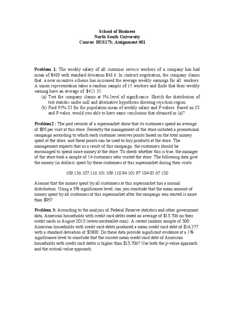 Assignment 01 | PDF | Statistical Significance | Statistical Hypothesis ... Assignment 01 | PDF | Statistical Significance | Statistical Hypothesis ...