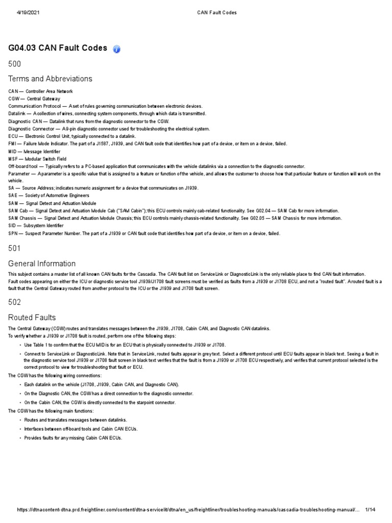 CAN Fault Codes | PDF