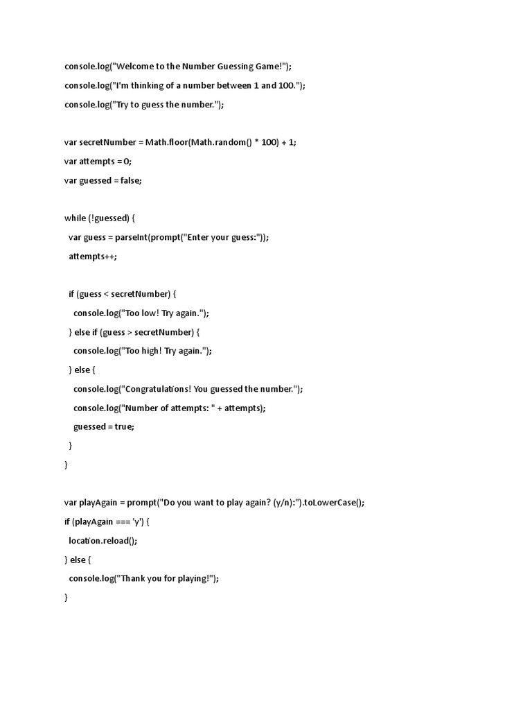 Guess Number Game in Javascript | PDF