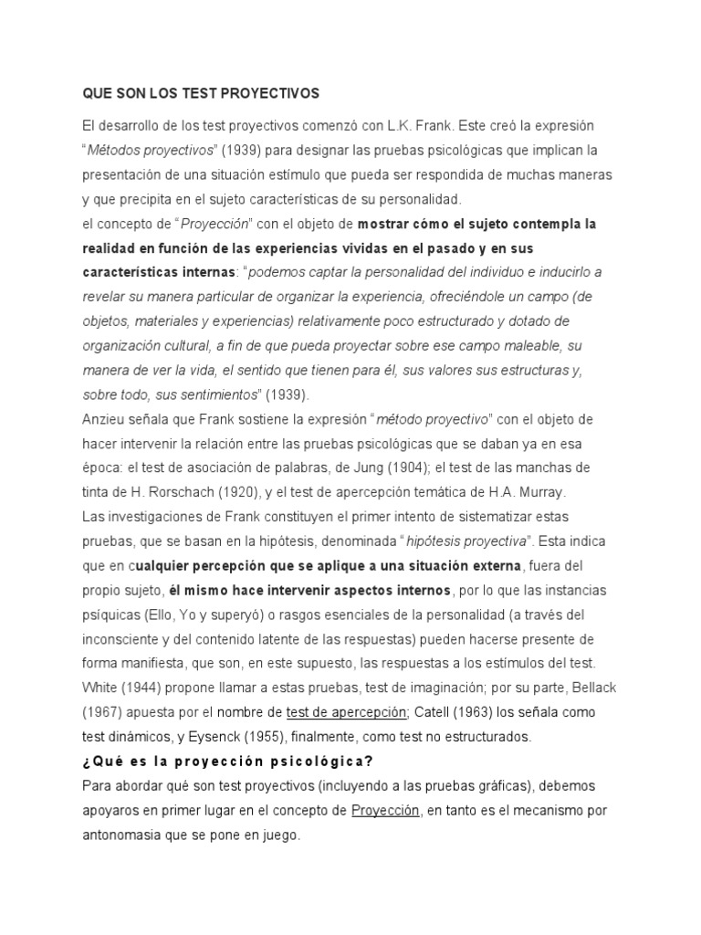 Test Proyectivos Tema 2 | PDF | Mente inconsciente | Sicología