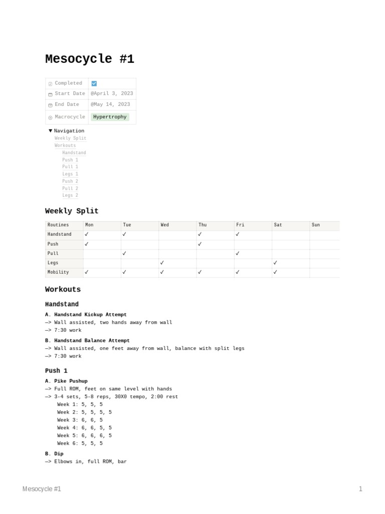 Mesocycle 1 | PDF | Strength Training | Physical Fitness