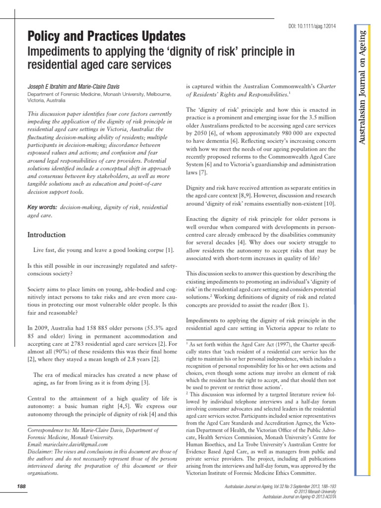 Aged Care: Dignity of Risk Challenges | PDF | Risk | Decision Making