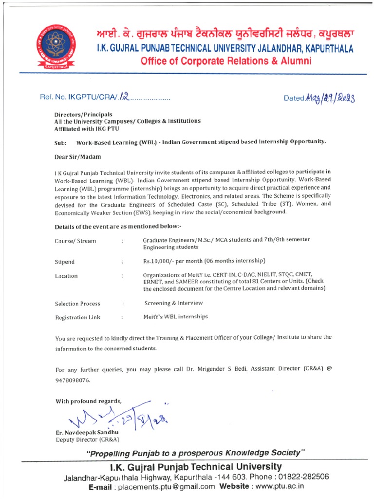 WBL Internship Program for SC/ST/EWS Students | PDF | Internet Of ...