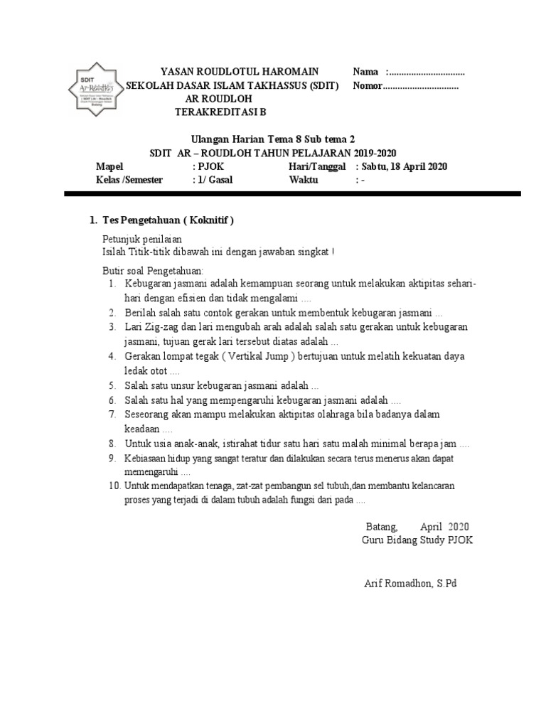 Tugas PJOK Kelas 4 | PDF