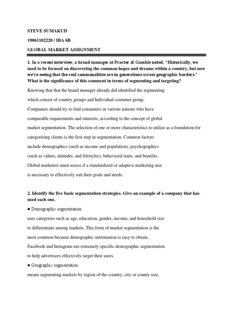 Steve Sumakud Global Marketing Assignment | PDF