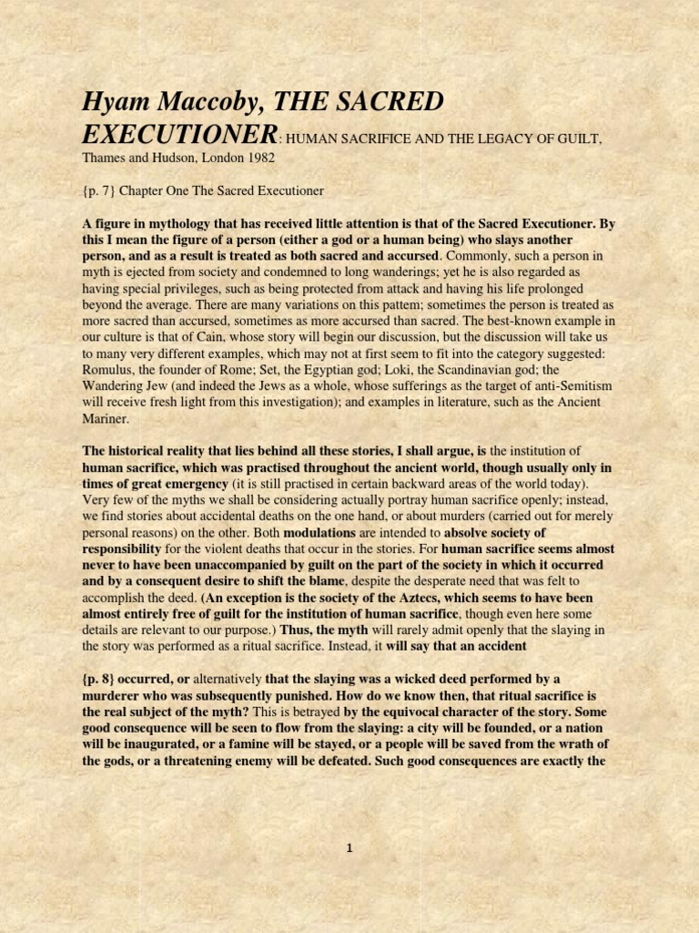 Hyam Maccoby The Sacred Executioner - Human Sacrifice and The Legacy of ...