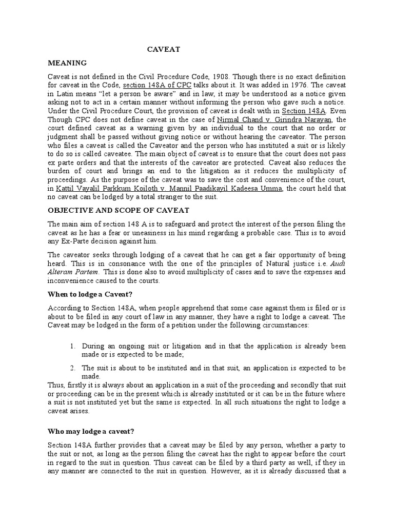 CAVEAT | PDF | Lawsuit | Justice