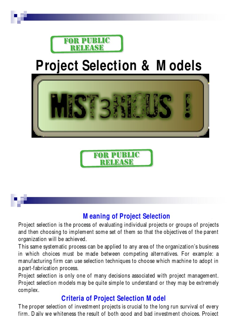 A Comprehensive Guide to Project Selection Models and Their Application in Decision Making | PDF ...