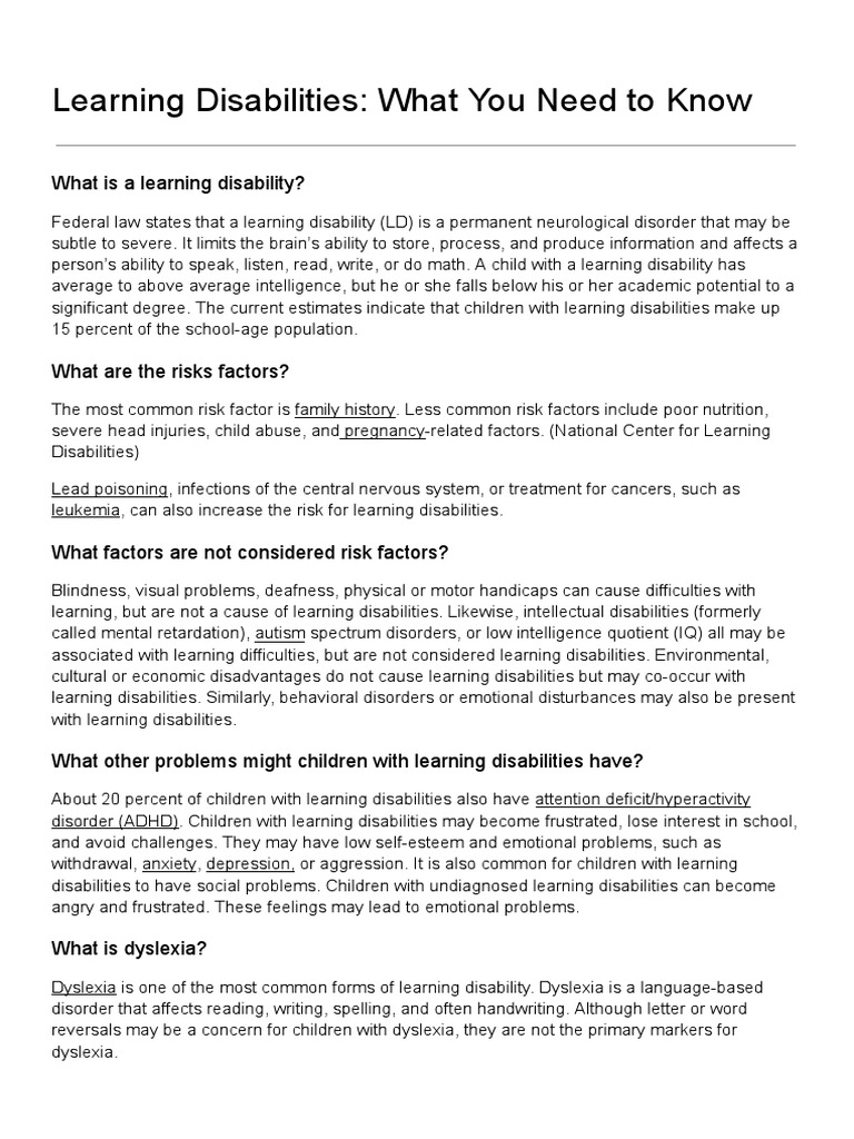Learning Disabilities | PDF | Intellectual Disability | Learning Disability