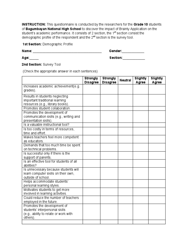Questionaire For Survey | PDF