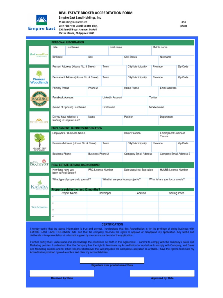 Empire East Broker Accreditation Form | PDF | Business