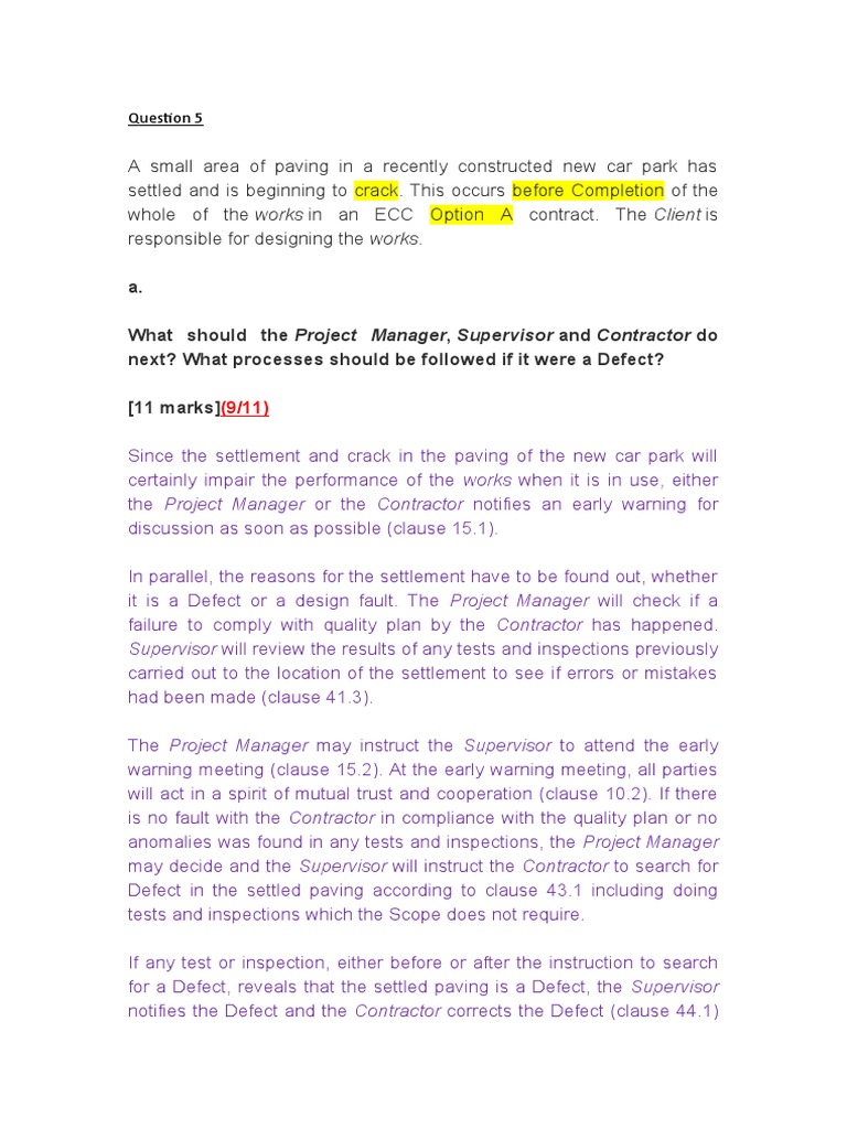 NEC4 - Part 2 - Ling (W Ans) Q5 | PDF | Subcontractor | General Contractor