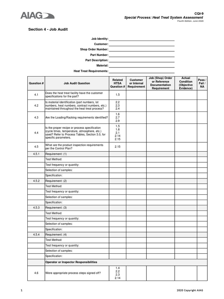 CQI-9 4th Ed _FINAL Protected June 8 Job Audit | PDF