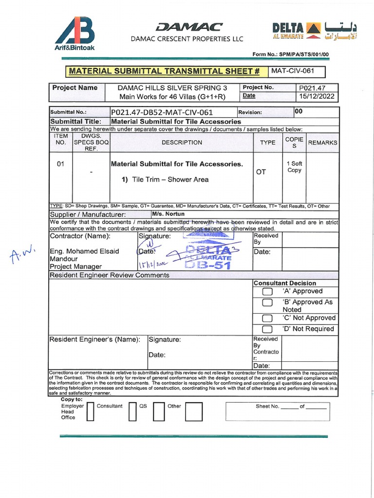 P021.47-DB52-MAT-CIV-061-Rev00 - Material Submittal For Tile ...