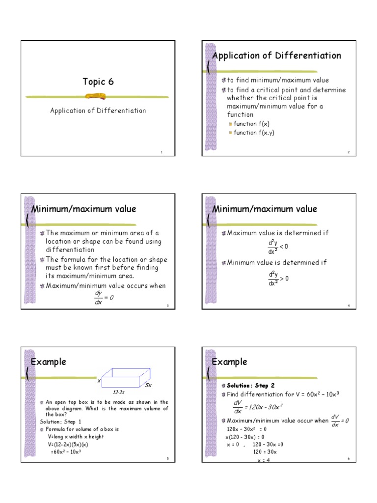 Application of Differentiation | PDF | Maxima And Minima | Functions ...