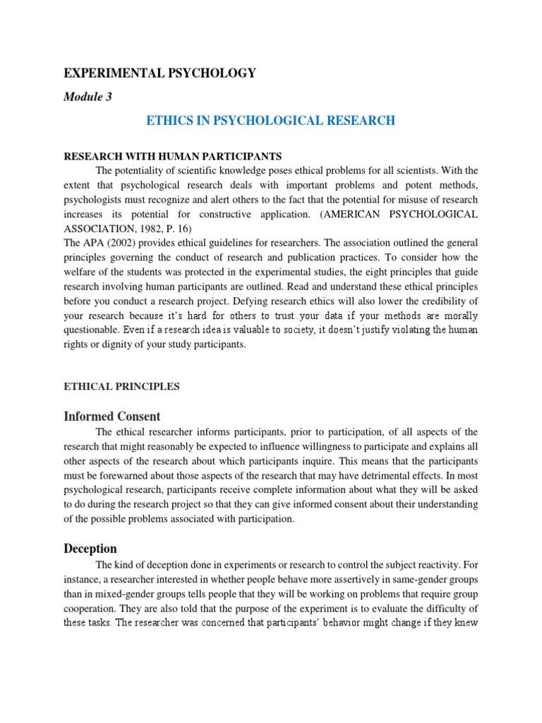Module.3.ethics in Psychological Research | PDF | Psychology | American ...