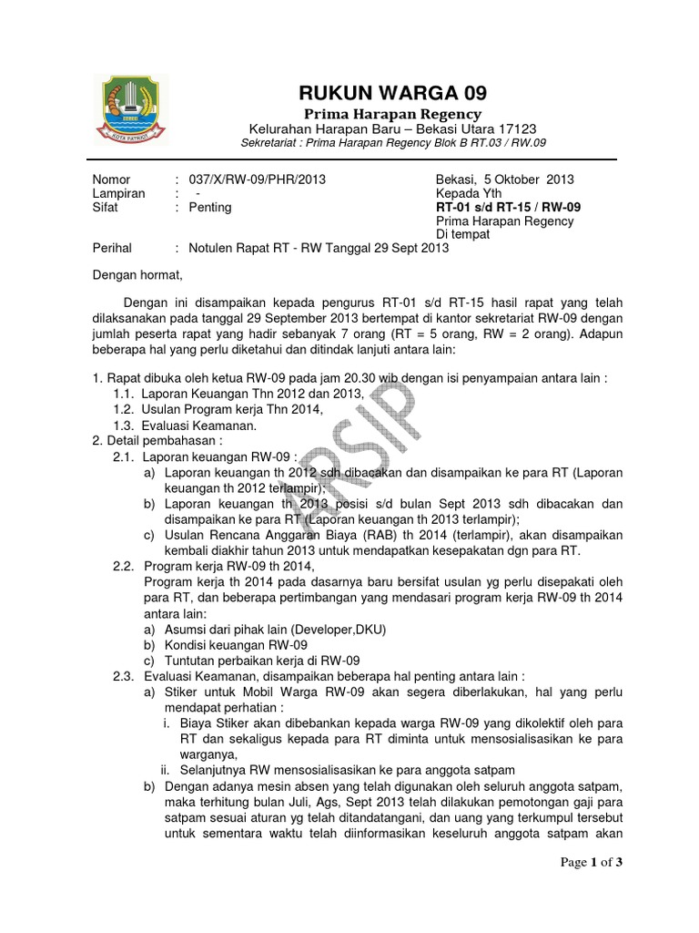 037 Notulen Rapat RT-RW Sept 13 Arsip | PDF