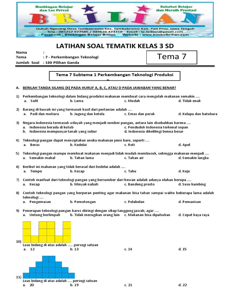 Soal Pilihan Ganda Kelas 3 SD Tema 7 | PDF