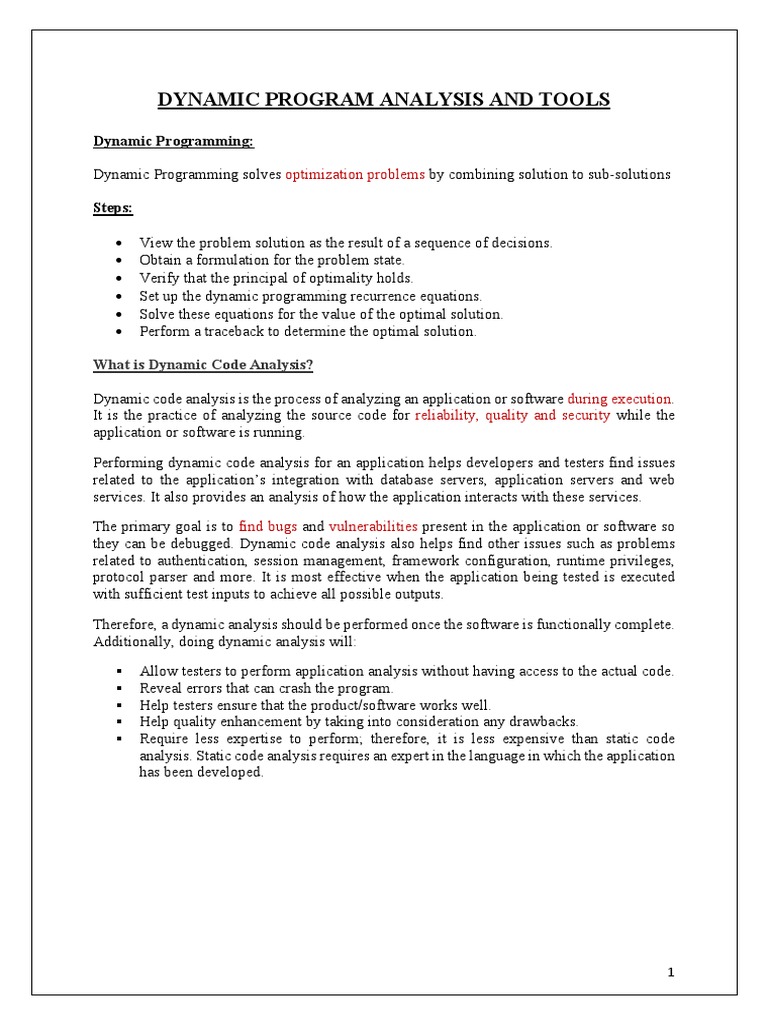 Dynamic Program Analysis and Tools | PDF