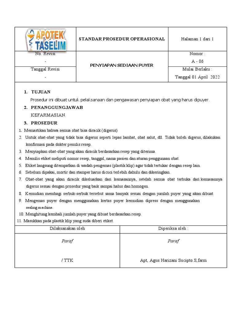 Sop Penyiapan Sediaan Puyer | PDF