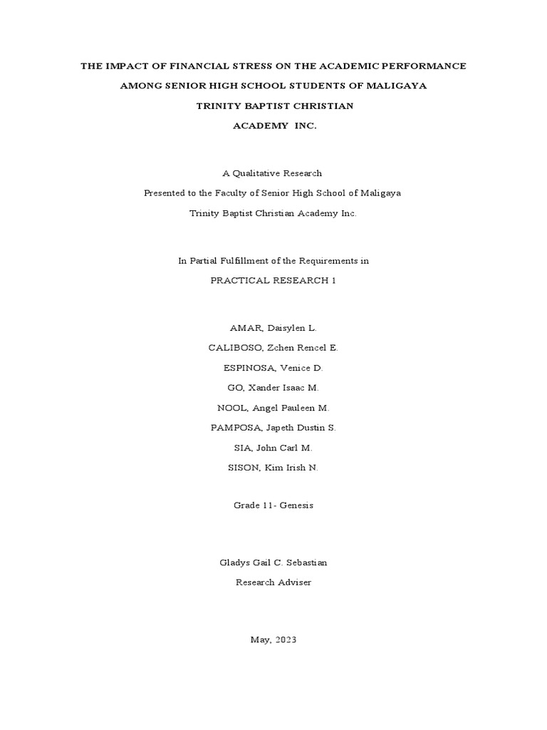 The Impact of Financial Stress On The Academic Performance Among Senior ...
