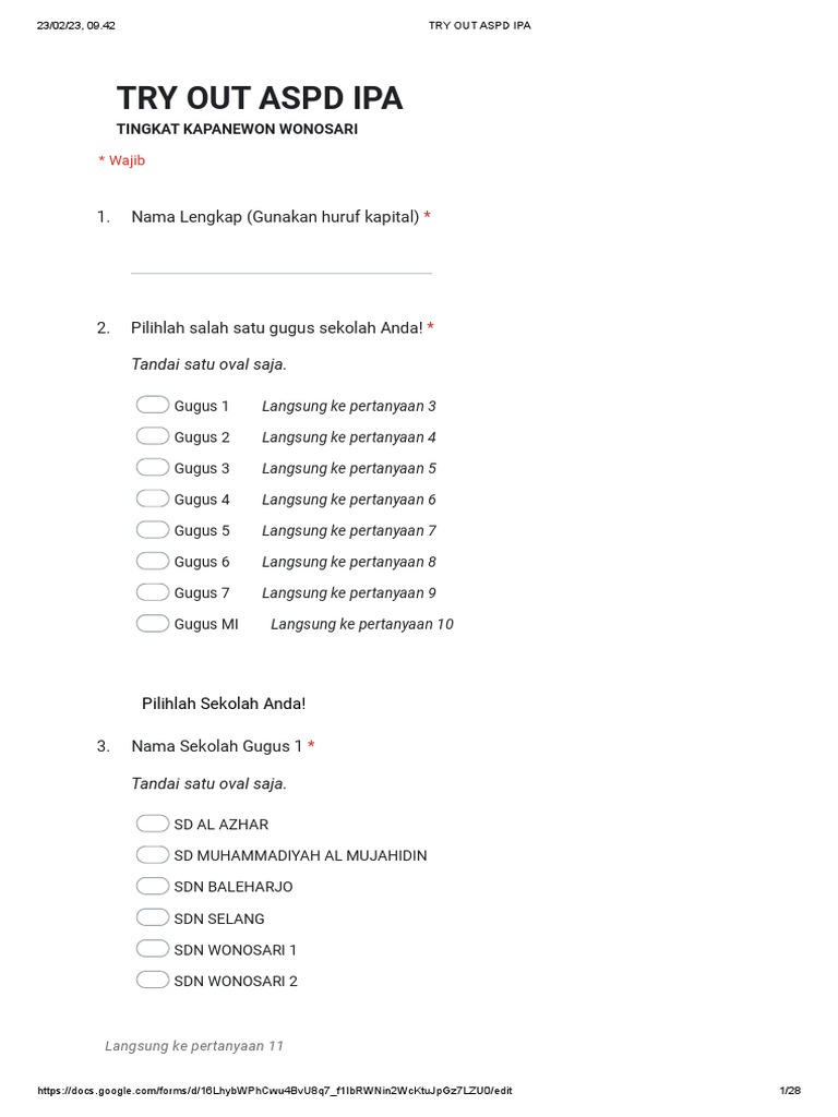 Tryout Aspd Ipa Kapanewon Wonosari | PDF