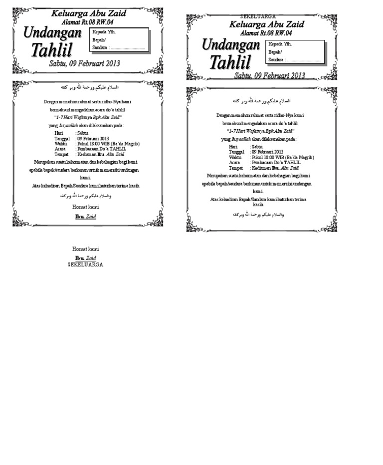 07 Contoh Undangan Tahlil 100 Hari Format Doc Jadi 2 | PDF