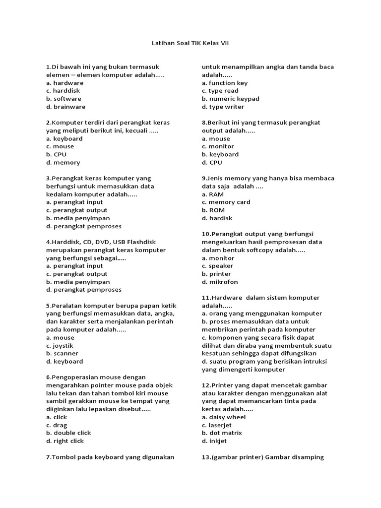 Latihan Soal TIK Kelas VII | PDF