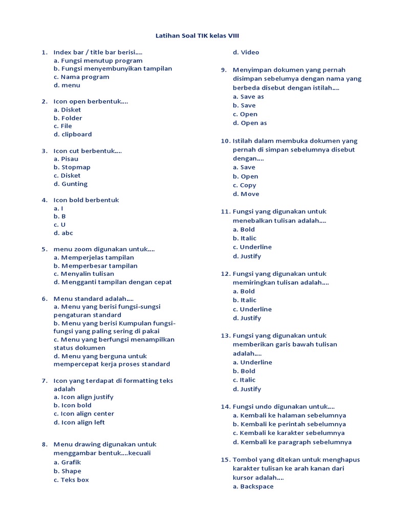 Kisi-Kisi - TIK - PKWU Kelas VIII | PDF