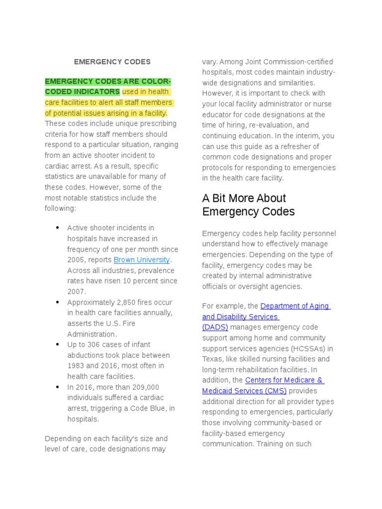 Emergency Codes Ni | PDF | Emergency | Health Care