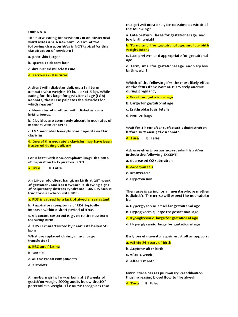 Quiz 4 MATERNAL BSN2 SF | PDF | Low Birth Weight | Preterm Birth