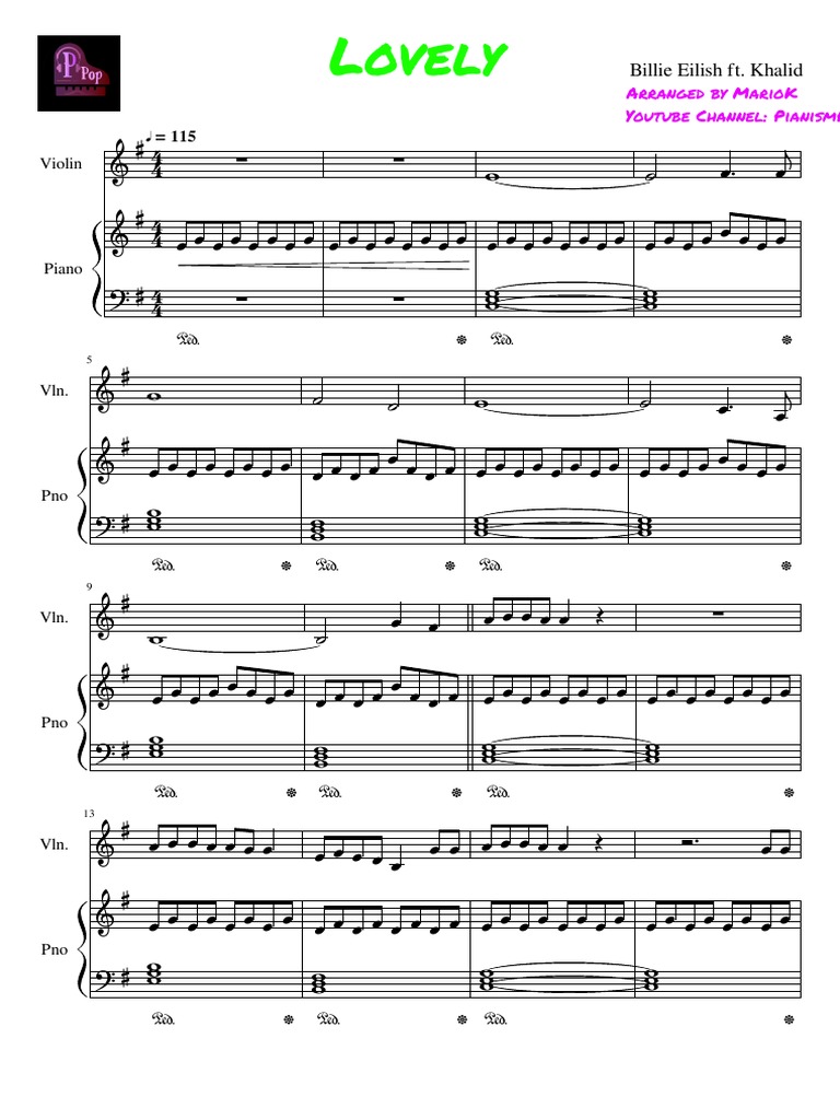 Lovely - Billie Eilish Ft. Khalid Piano and Violin | PDF