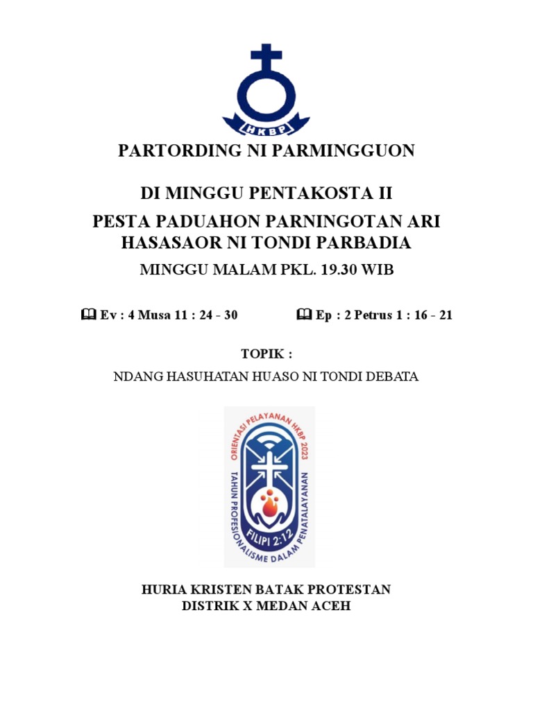Partording Ni Minggu Pentakosta II, 29 Mei 2023 Malam | PDF