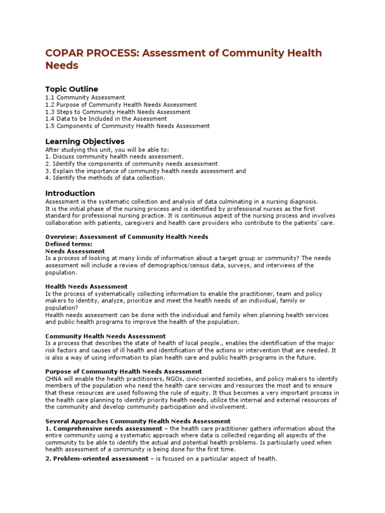 COPAR Community Assessment 1 | PDF | Needs Assessment | Community