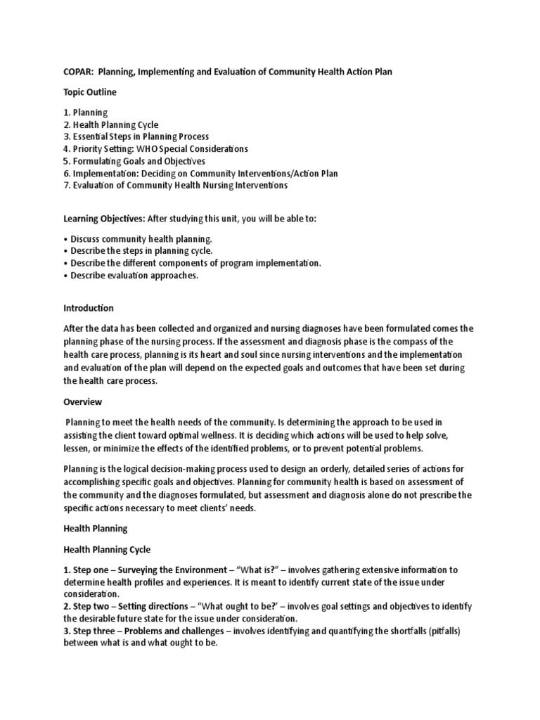 COPAR Planning Implementing and Evaluating | PDF | Evaluation | Nursing COPAR Planning Implementing and Evaluating | PDF | Evaluation | Nursing