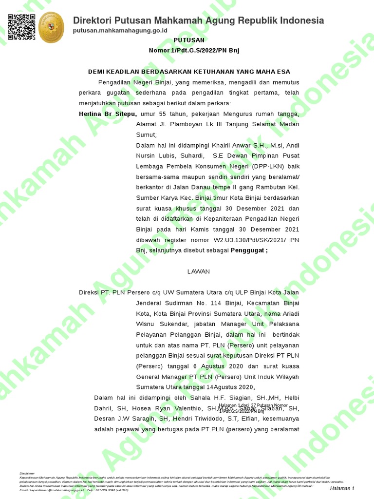 Putusan 1 Pdt.g.s 2022 PN BNJ 20230510230600 | PDF