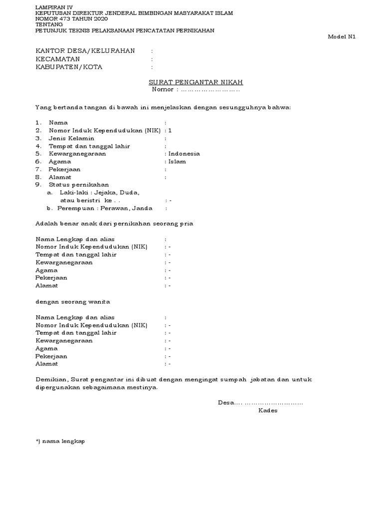 N1 Formulir Pengantar Nikah | PDF
