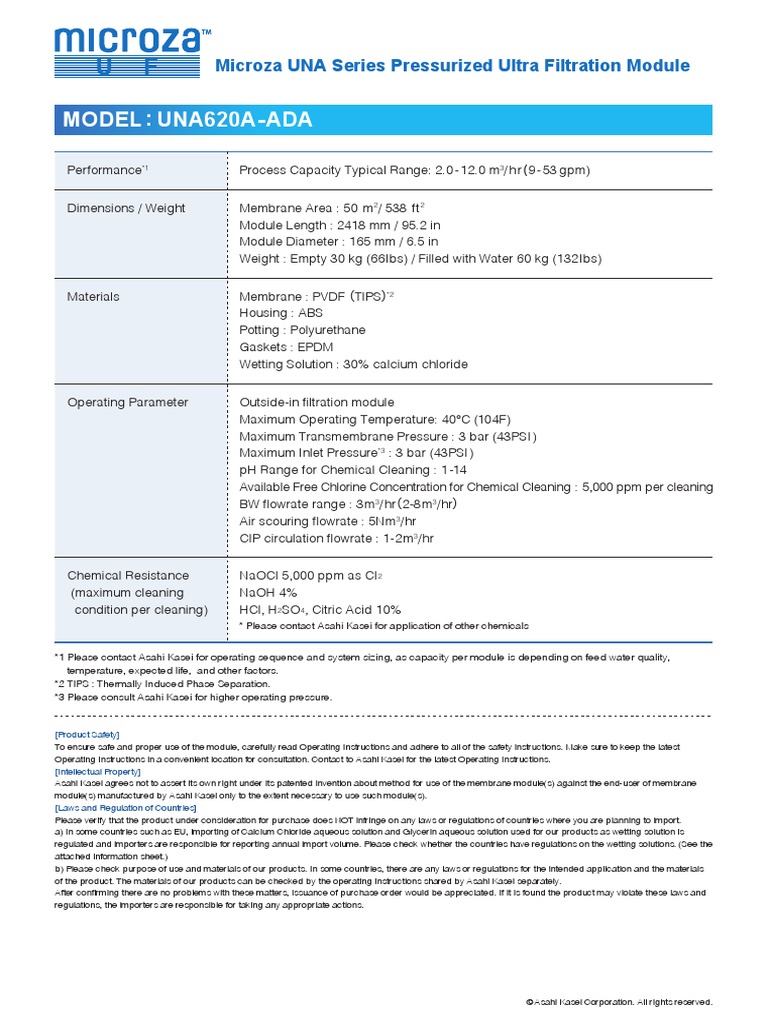 Microza UNA-620A Specifications Guide | PDF | Materials | Physical Sciences