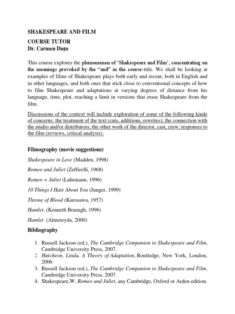 Shak&Film | PDF | Romeo And Juliet | William Shakespeare