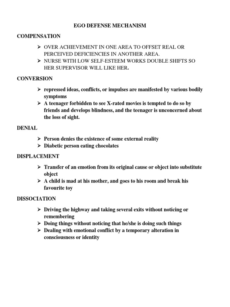 Ego Defense Mechanism Compensation | PDF | Id | Psychiatry