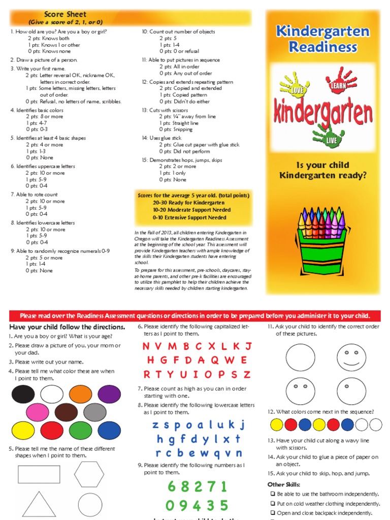 Kindergarten Readiness Assessment Guide | PDF