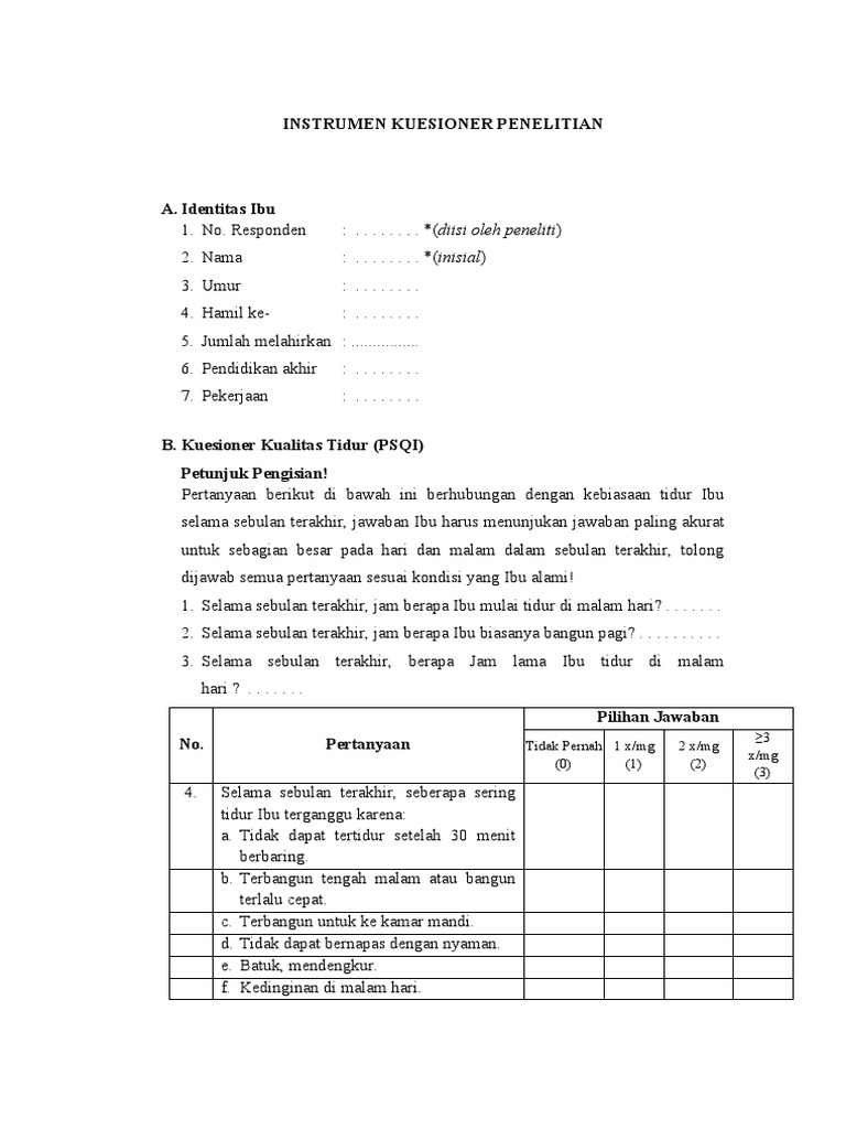 Instrumen Kuesioner Penelitian | PDF
