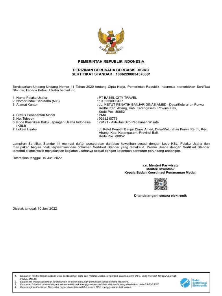 Contoh Nib Perusahaan | PDF