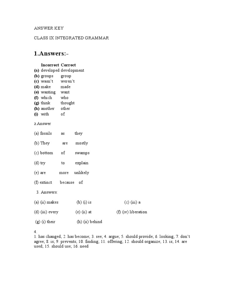 Class IX Integrated Grammar Answers | PDF