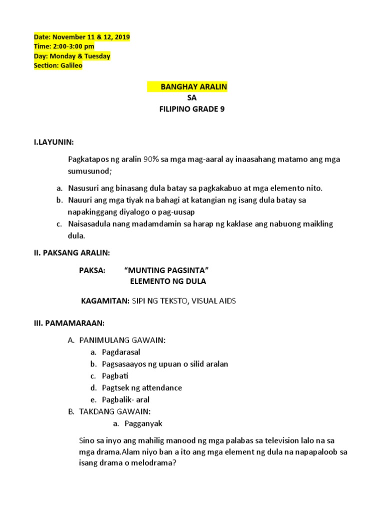 Fil 9 Galileo LP - Munting Pagsinta Elemento NG Dula | PDF