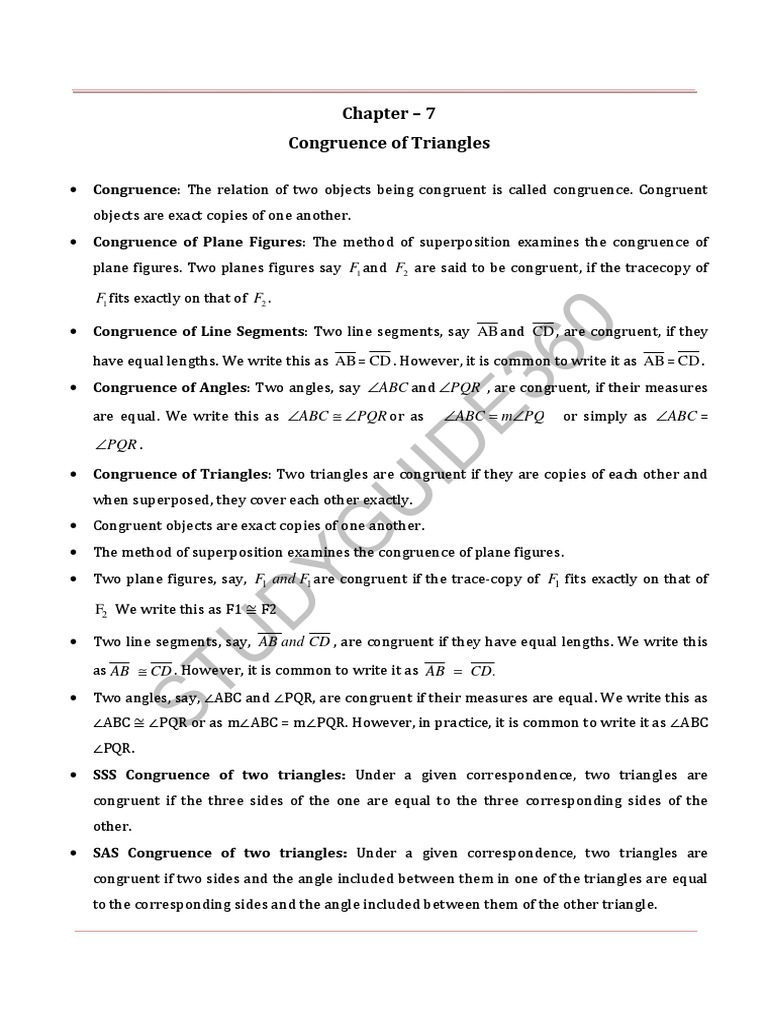 Maths Key Notes ch7 Congruence of Triangles Unlocked | PDF | Triangle ...
